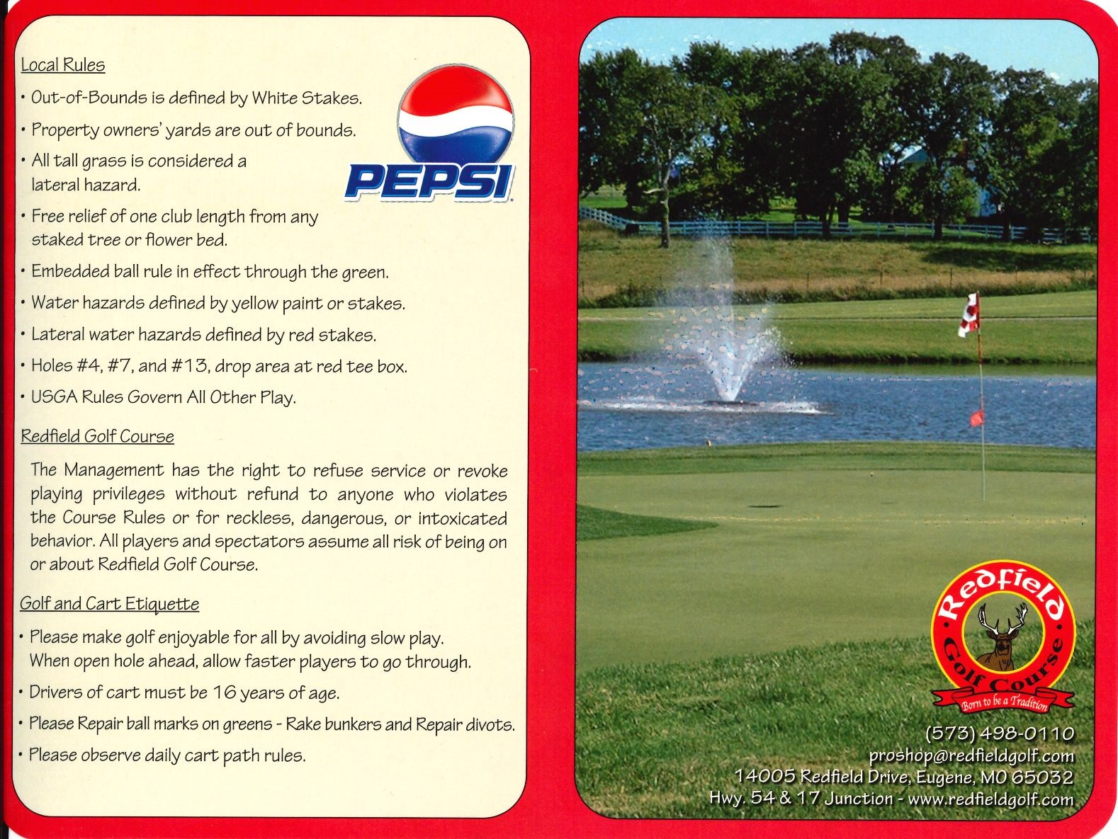 Redfield Golf Course - Scorecard